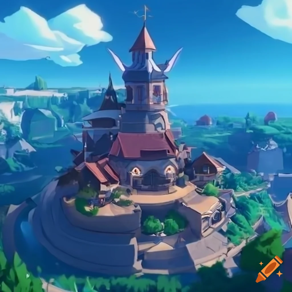 Sky village inspired by mondstadt genshin impact architecture on Craiyon