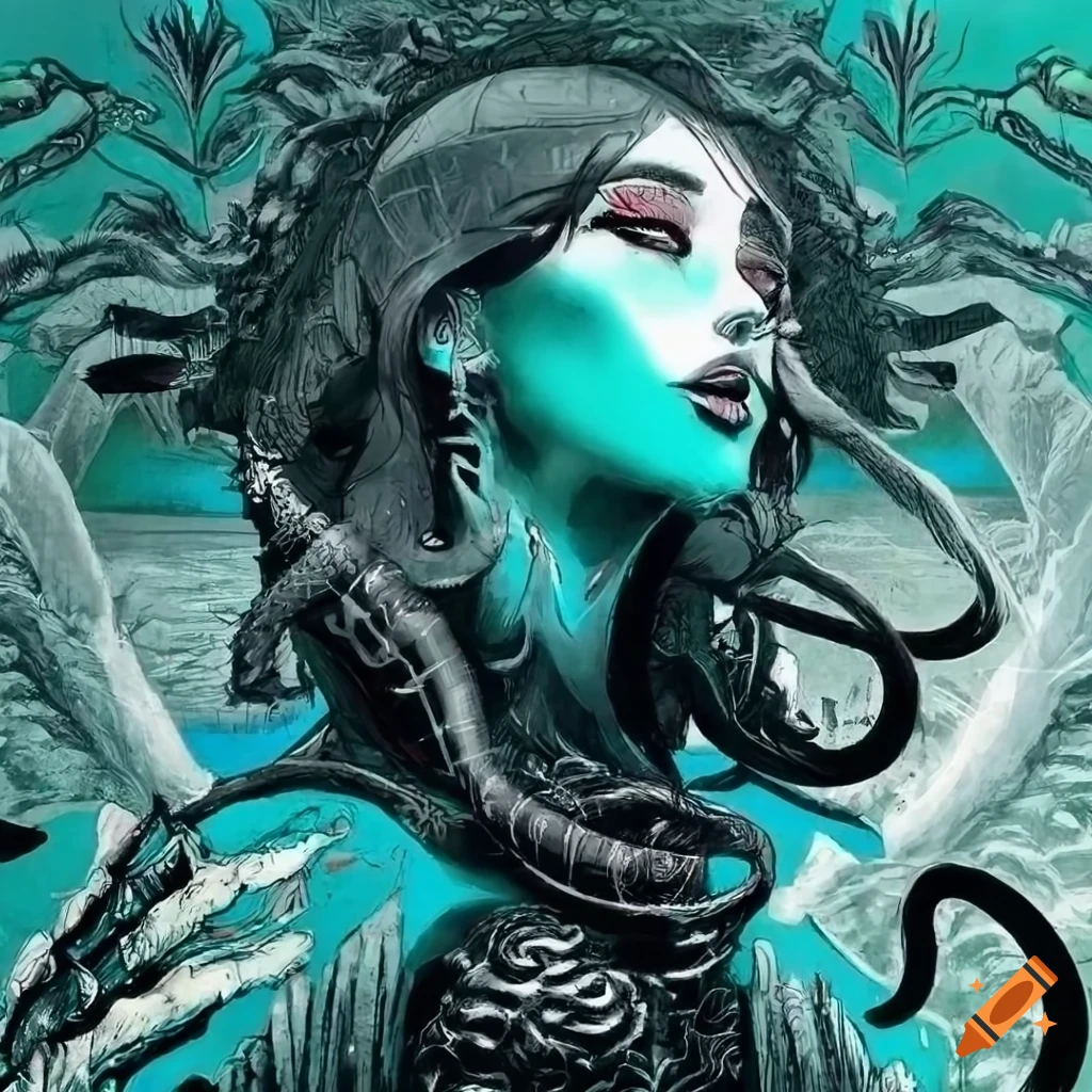 Demonic black dragon kalameet and yggdrasil with a beautiful female face in a fantasy setting ...