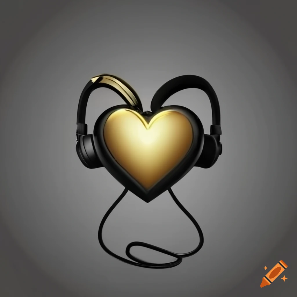 Black and gold heart with headset on Craiyon