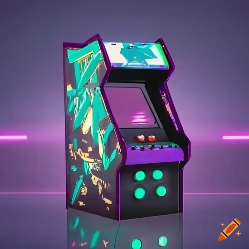 High-tech arcade machine with futuristic metallic arms on Craiyon