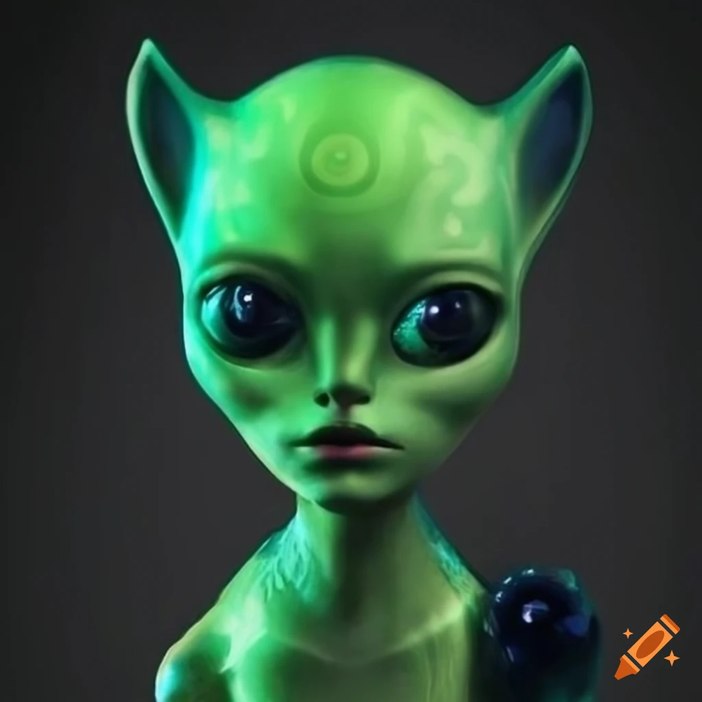 Florescent green alien cat emoji on Craiyon