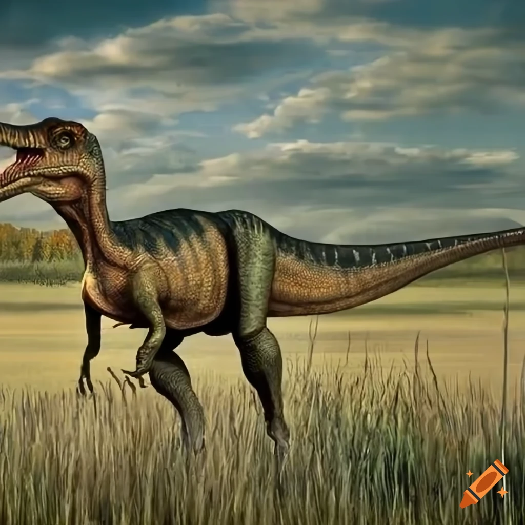 Detailed artwork of two baryonyx dinosaurs in a marshland on Craiyon