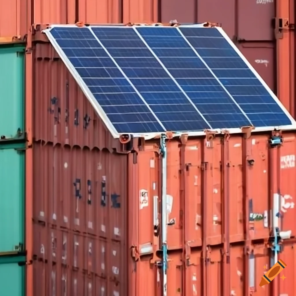 Solar panel on top of a shipping container on Craiyon