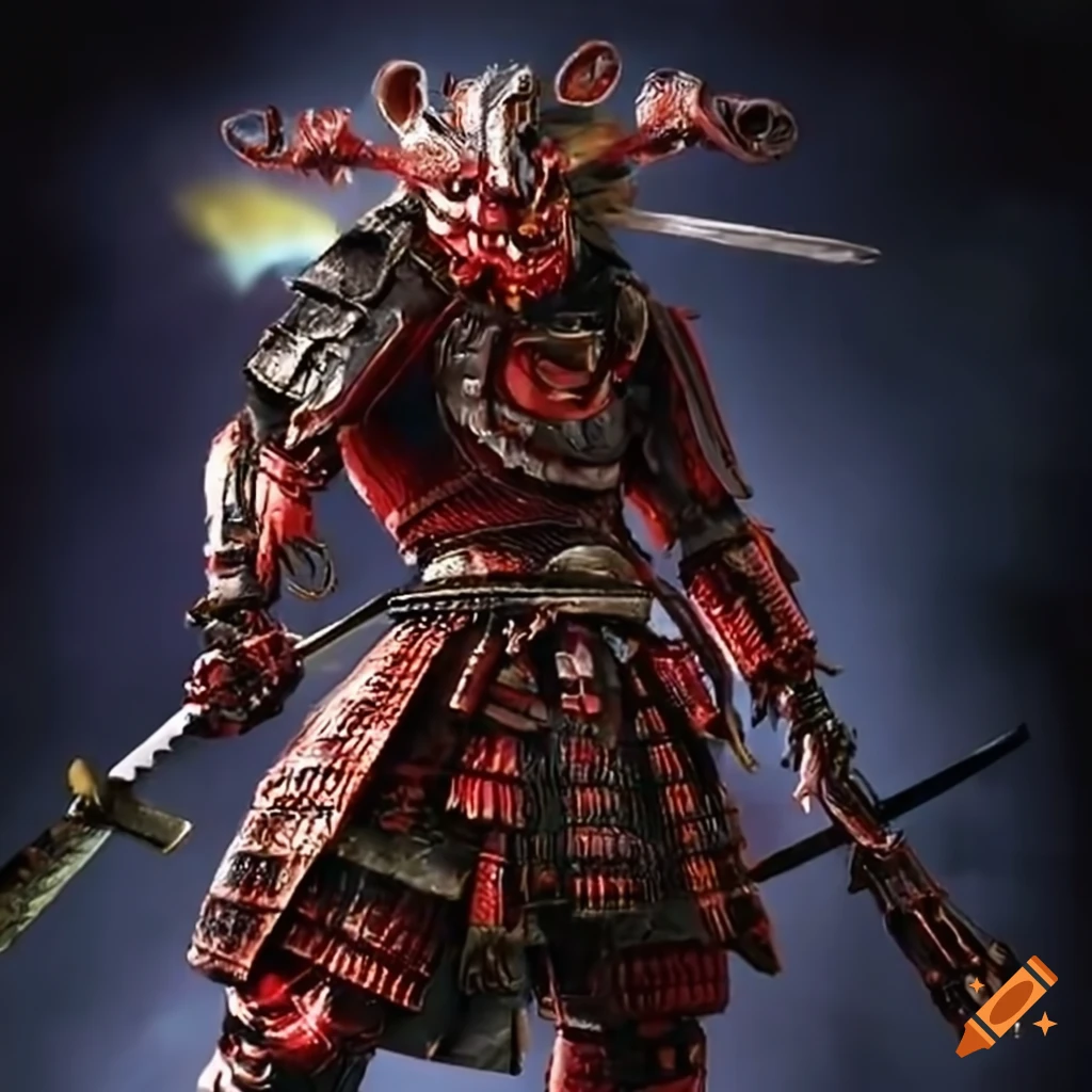 Samurai robot demon wielding a water sword on Craiyon