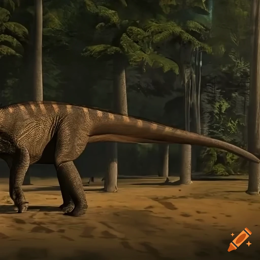 Detailed hadrosaurus dinosaur with monitor lizard color pattern in warm ...