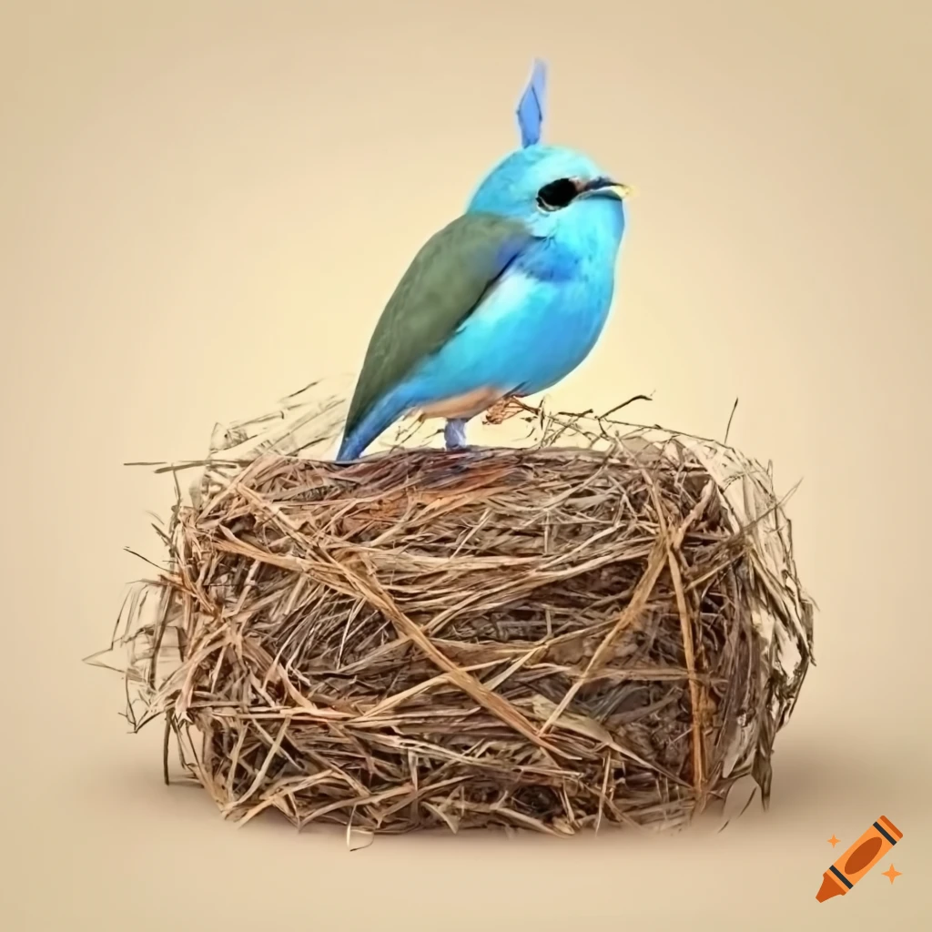 Large bird nest with straw on the ground in 2D on Craiyon