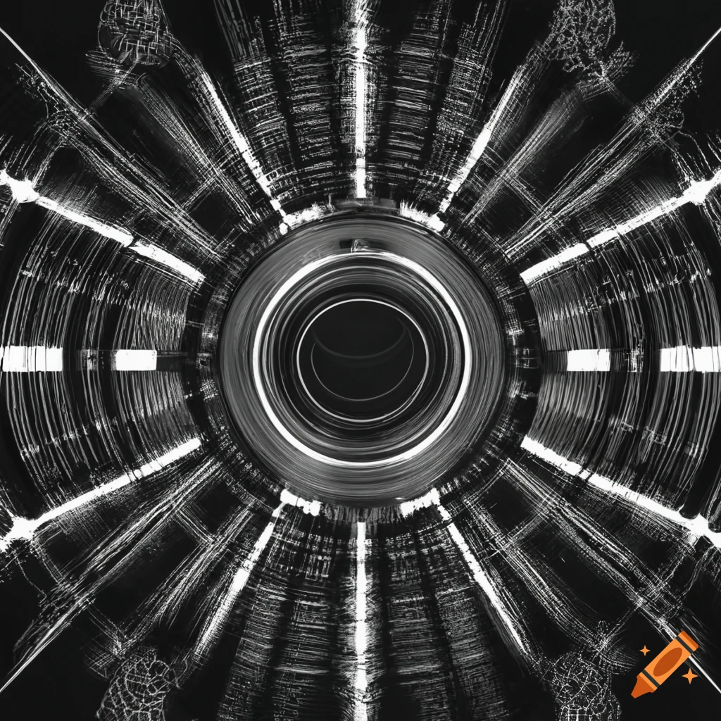 Circular sound pattern with white lines on black background on Craiyon