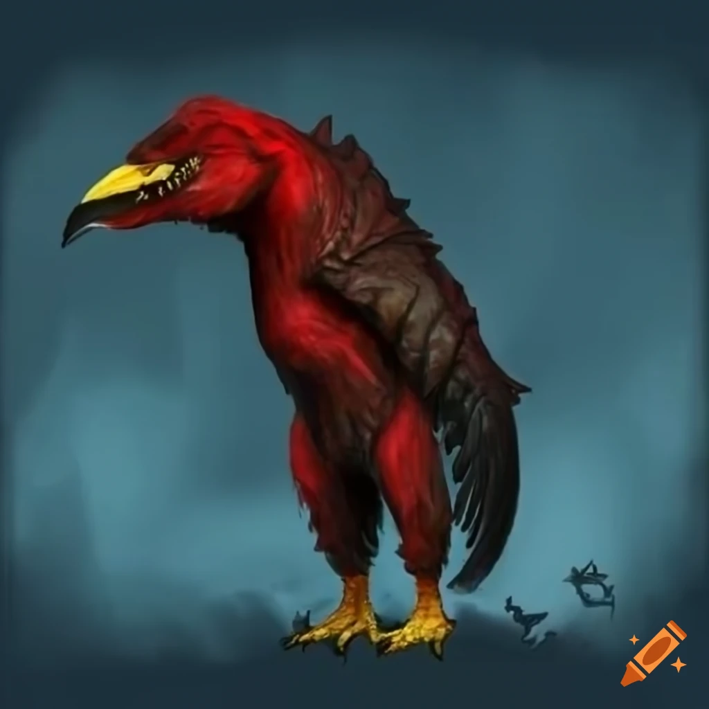 Twisted predator terror bird and crimson red penguin in Arctic setting ...