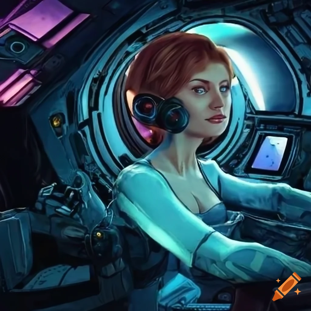 Woman in a spaceship cockpit on Craiyon