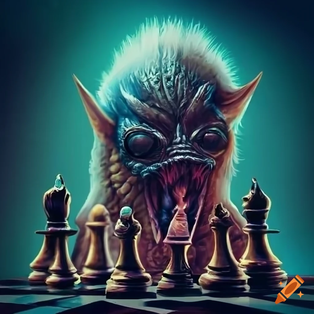 Mystical creature playing chess on Craiyon