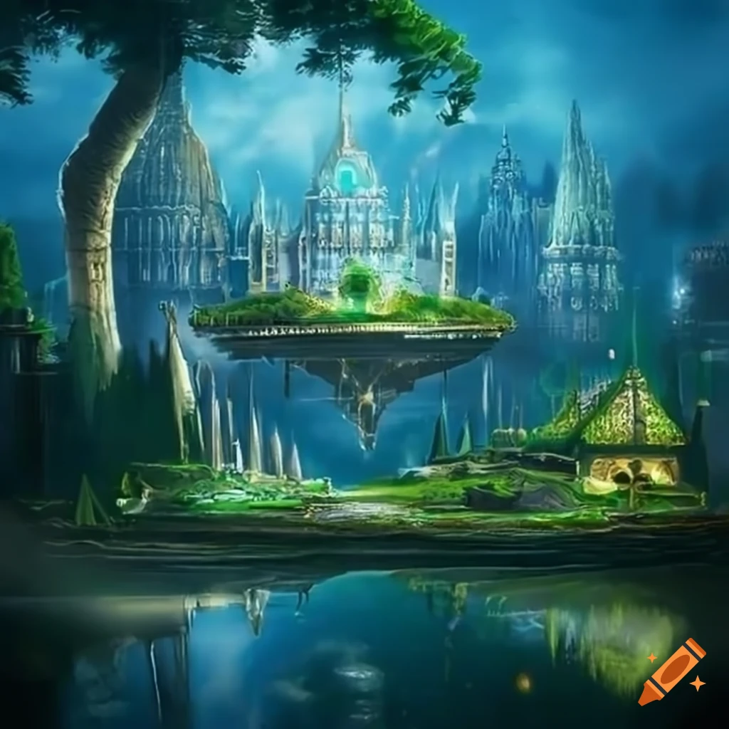 Magical high fantasy elven city with floating islands on Craiyon