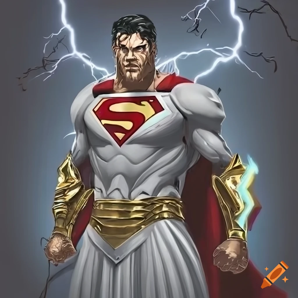Fusion artwork of Lightning Zeus and Superman in Greek-style attire ...