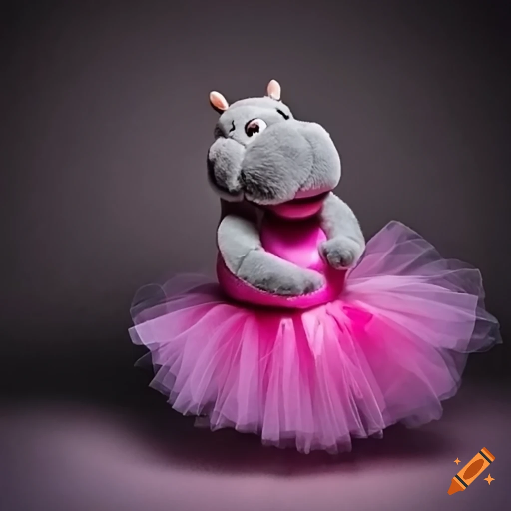 Plush hippo wearing a tutu and high-heel shoes on Craiyon