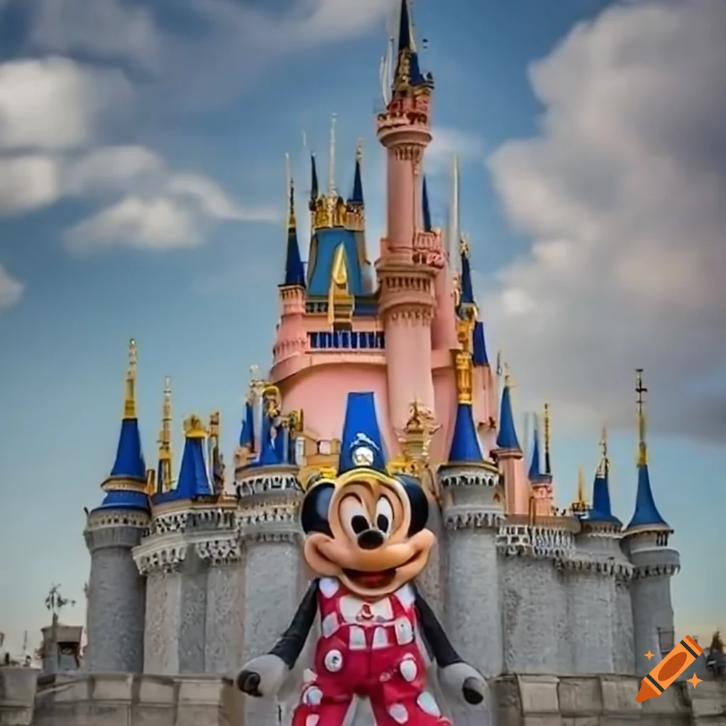 Mickey mouse in front of the disney world castle on Craiyon