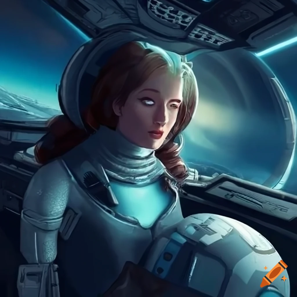 Woman in a spaceship cockpit on Craiyon