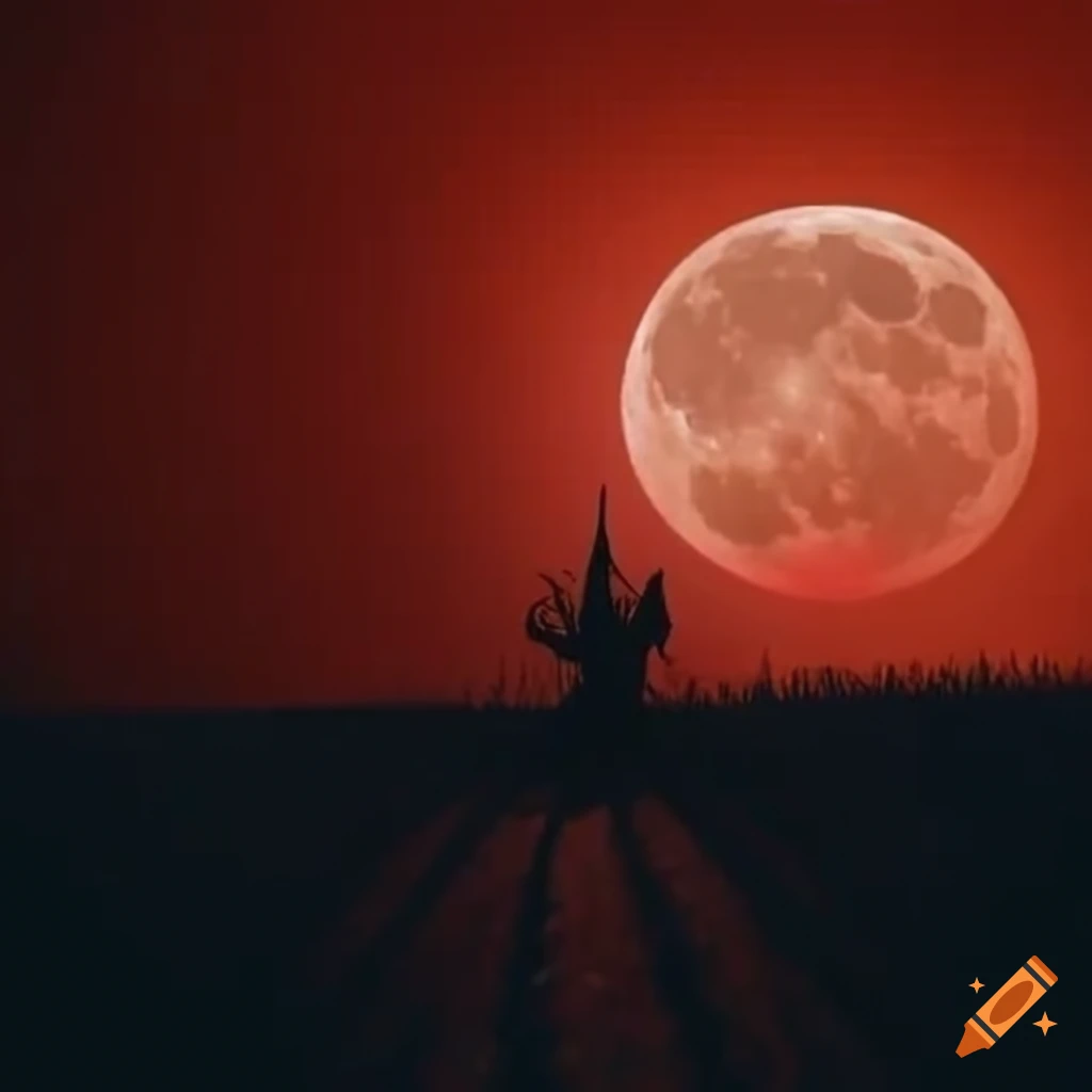 Bloodmoon over a cornfield with a horror vibe on Craiyon