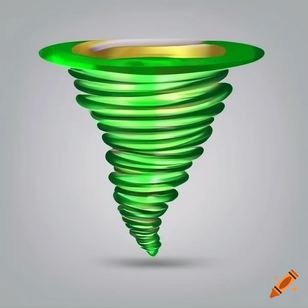 Simple and powerful tornado with green and gold accents on a white background on Craiyon