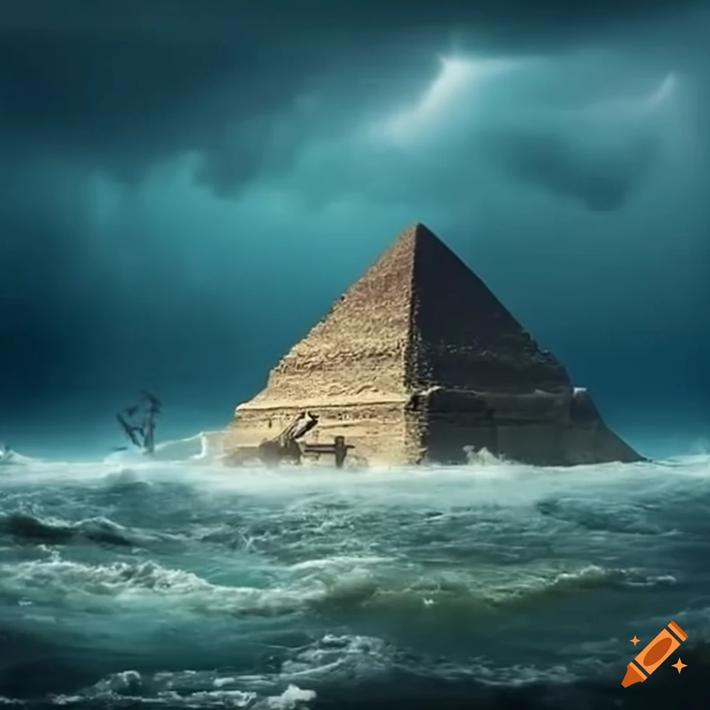 Post-apocalyptic pyramids of giza ruins sinking in storm waters during ...