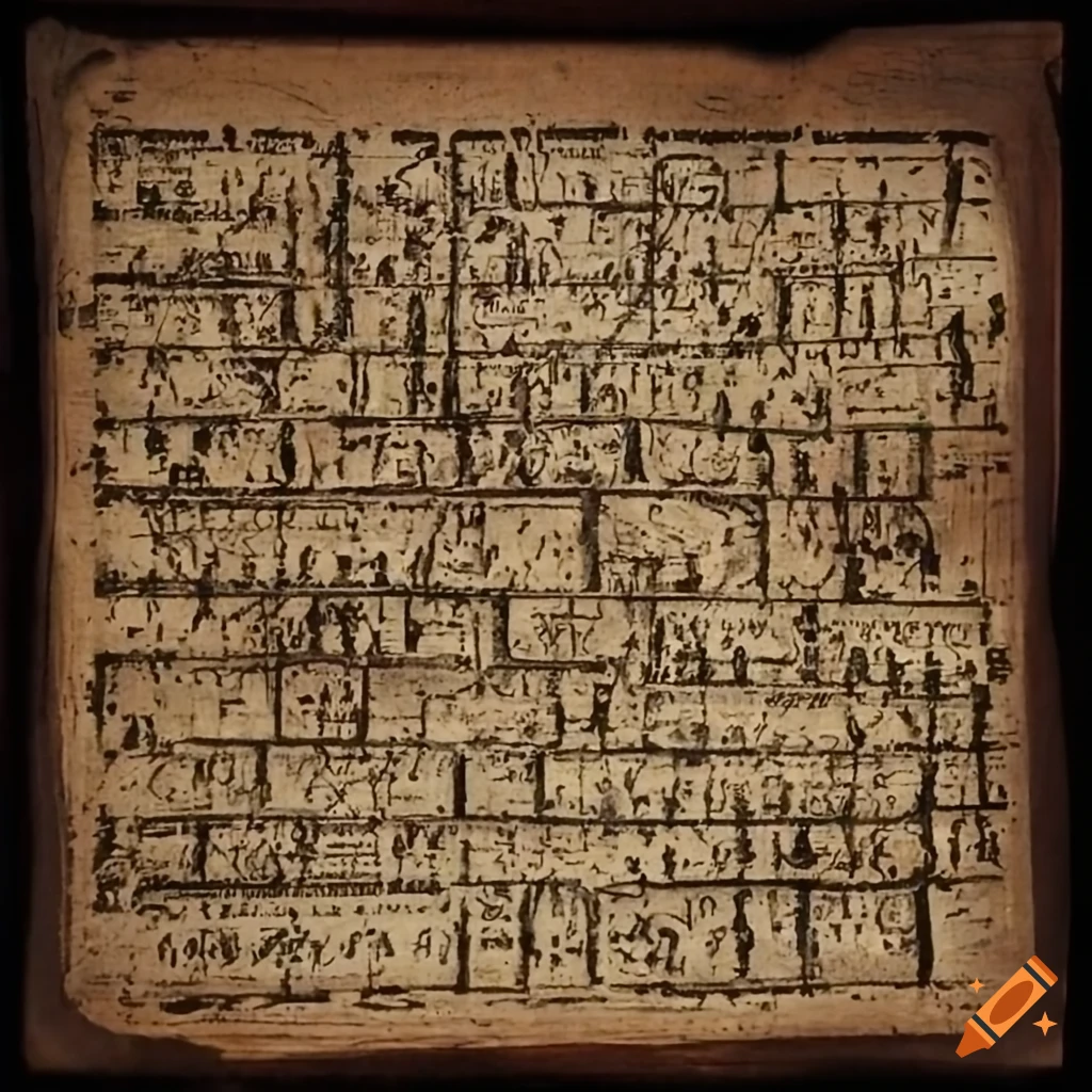 Symbols of an ancient lost language in a table diagram on Craiyon