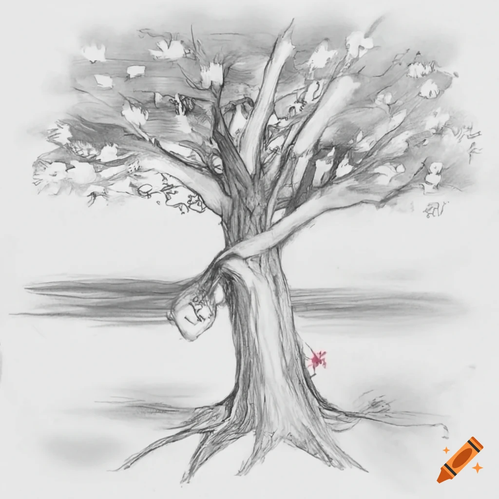 Pencil sketch of a tree by a beginner artist on Craiyon