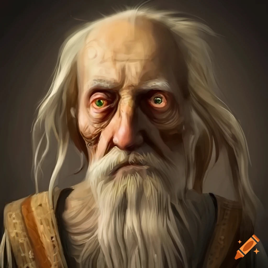 Portrait of a weathered adventurer with scraggly hair on Craiyon