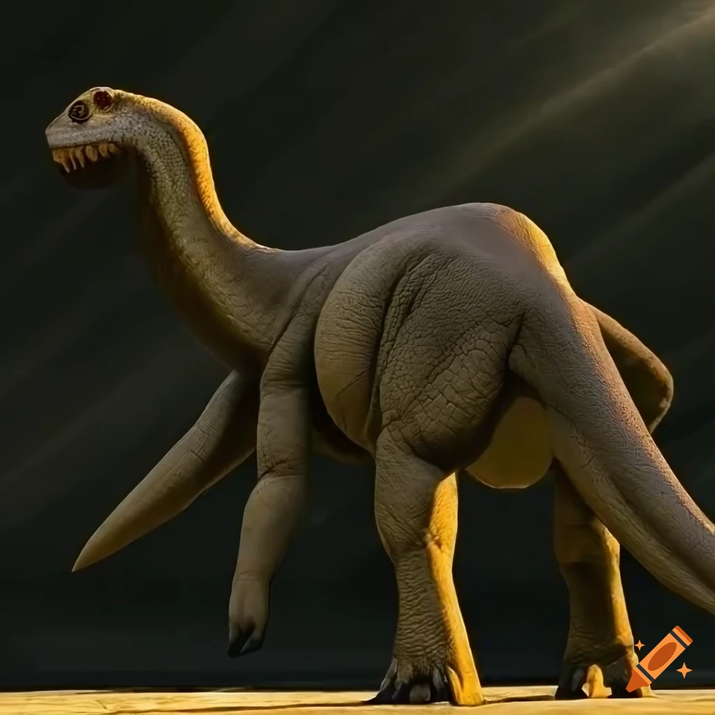 Detailed hadrosaurus dinosaur with monitor lizard color pattern in warm ...