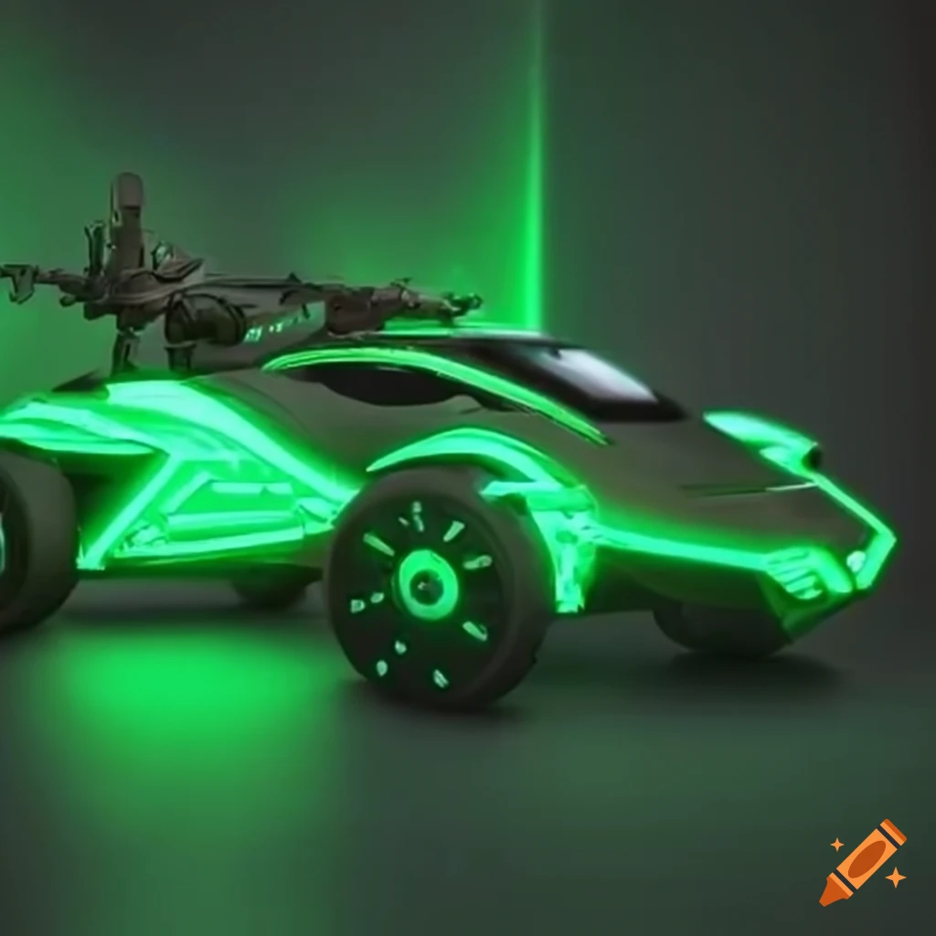 Futuristic neon green military flying car on Craiyon