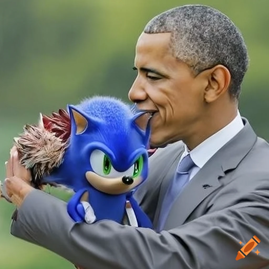 Barack obama holding sonic the hedgehog on Craiyon