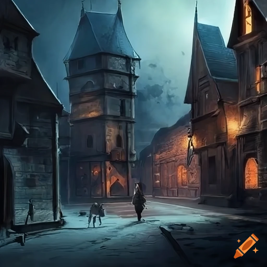 Medieval guard station on a street on Craiyon