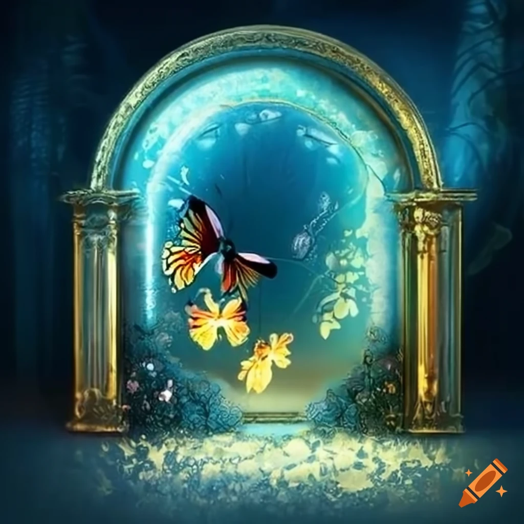 Golden magic portal with butterflies on Craiyon