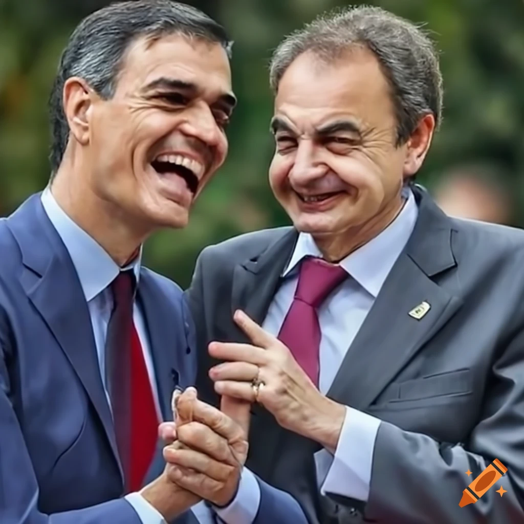 Pedro Sánchez and José Luis Rodríguez Zapatero laughing on Craiyon