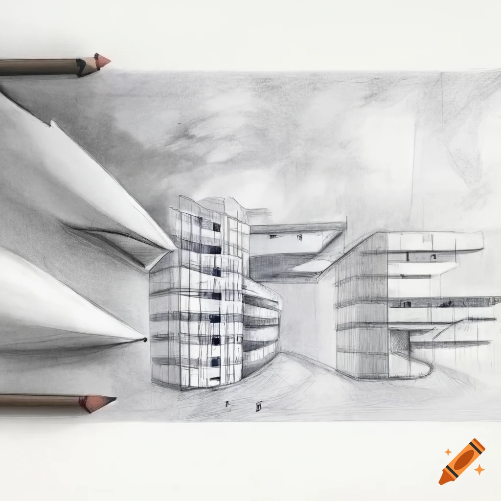 Architectural diagram showcasing futuristic hypermodern style on Craiyon