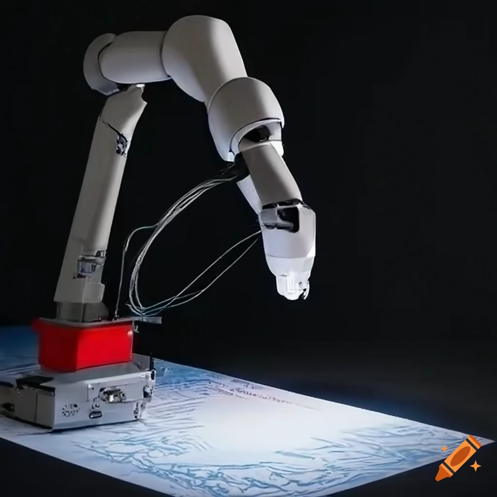 Robotic arm capturing high-quality images of printed paper on Craiyon