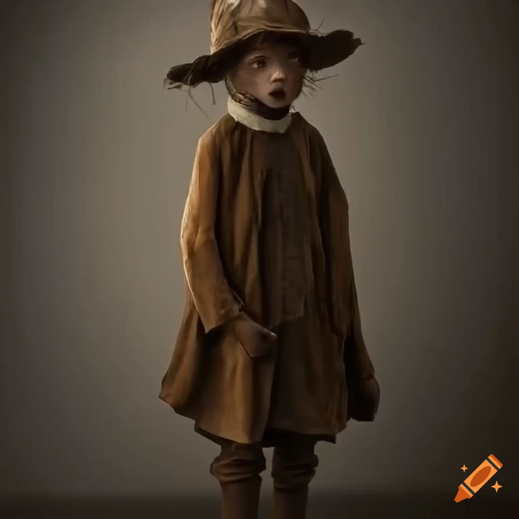 Pale child with muddy clothes standing on Craiyon