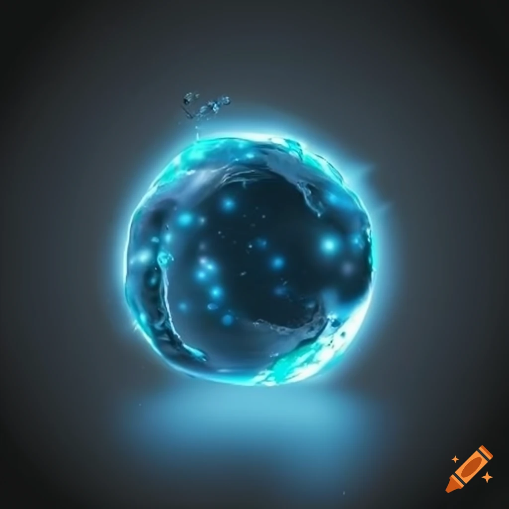 Glowing water element orb with black background on Craiyon