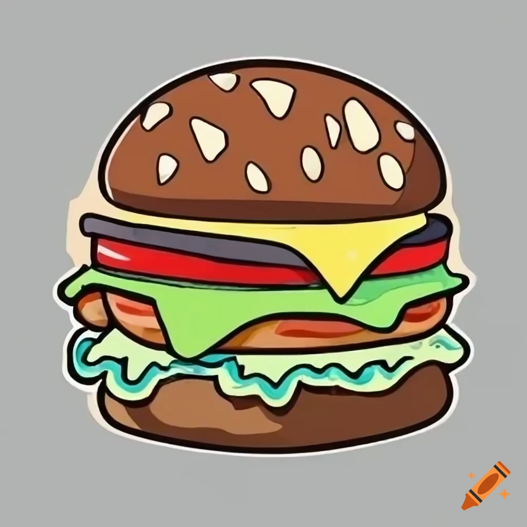 Cartoon burger illustration on Craiyon