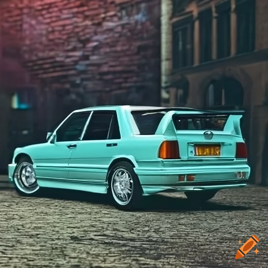 Mercedes 190e evo ii painted in aztec aqua color on Craiyon
