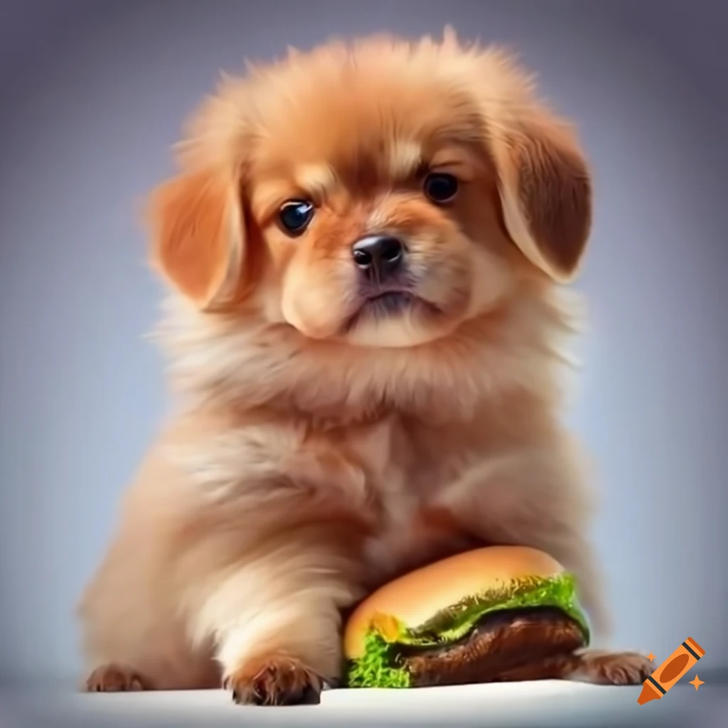 Fluffy puppy with a cheeseburger on Craiyon