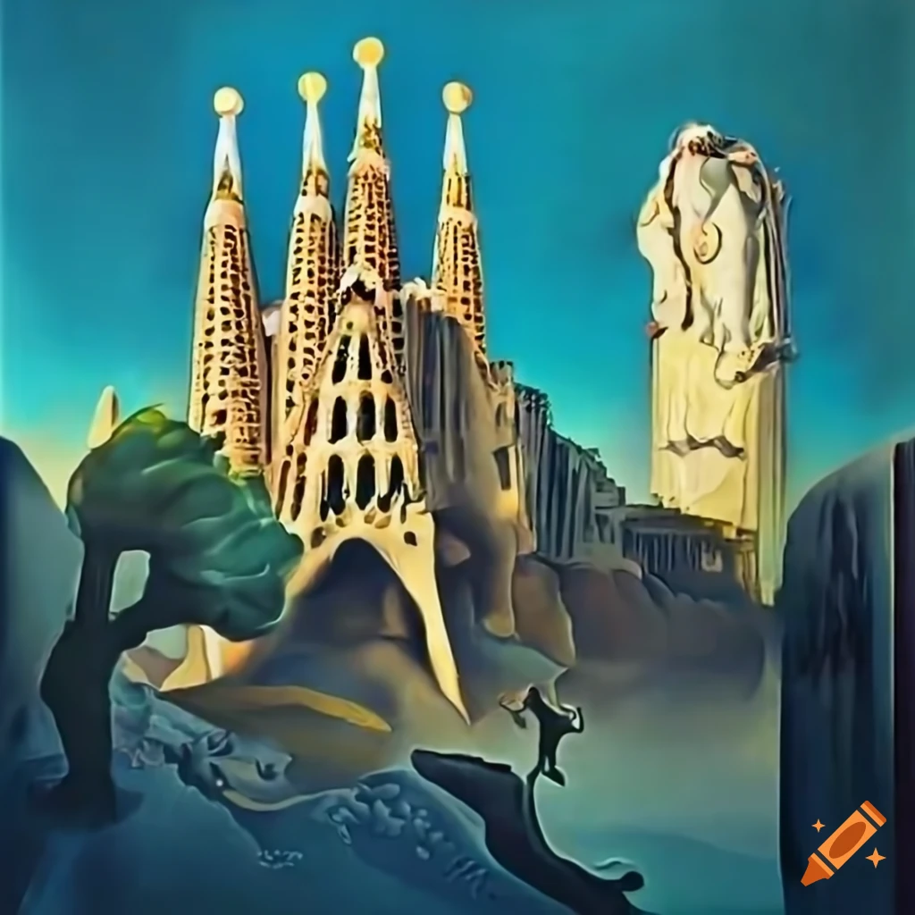 Surrealistic sagrada familia barcelona with ten towers by salvador dali ...