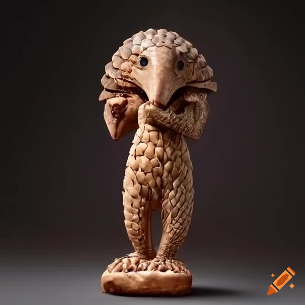 Ancient carvings of humanoid pangolins with gems on Craiyon