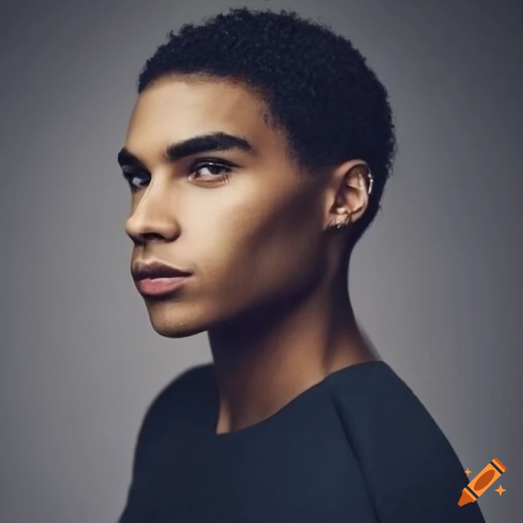 Portrait of a short-haired humanoid man with brown skin on Craiyon