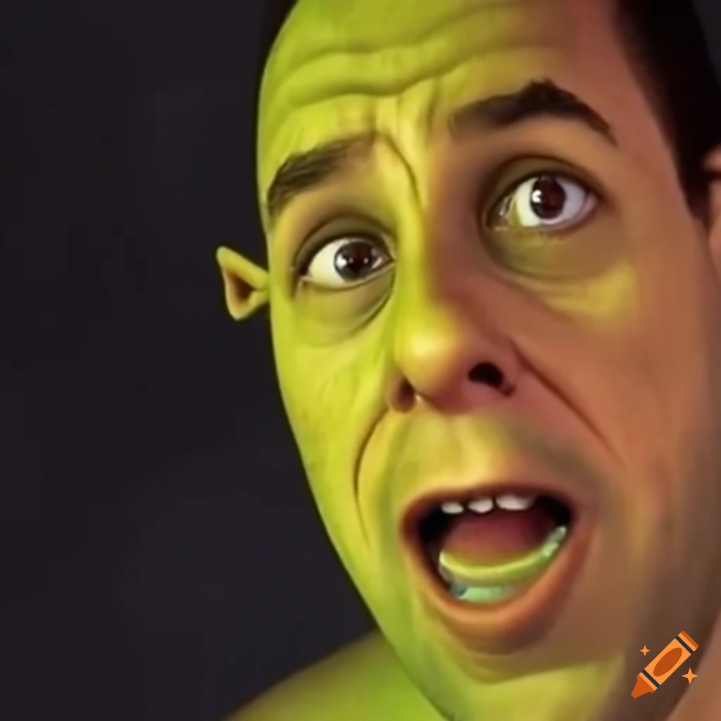 Adam sandler's face photoshopped onto shrek's body on Craiyon