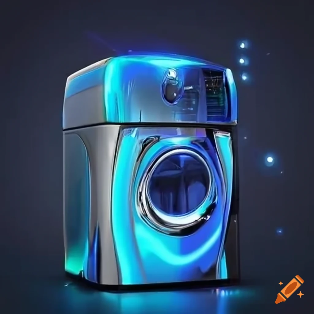Futuristic chrome holographic washing machine on Craiyon