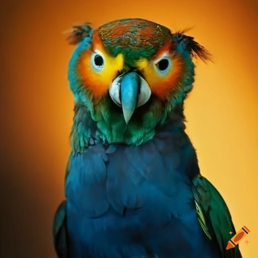 Colorful hybrid of an owl, parrot, and monkey on Craiyon