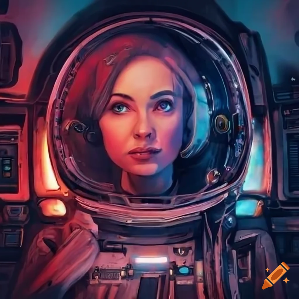 Woman in a spaceship cockpit on Craiyon