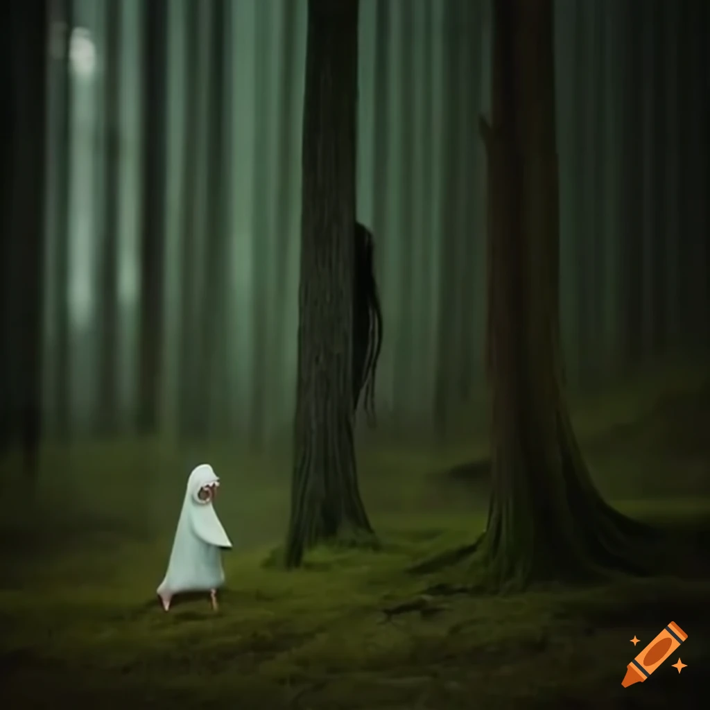 Moomin trolls in a creepy forest on Craiyon