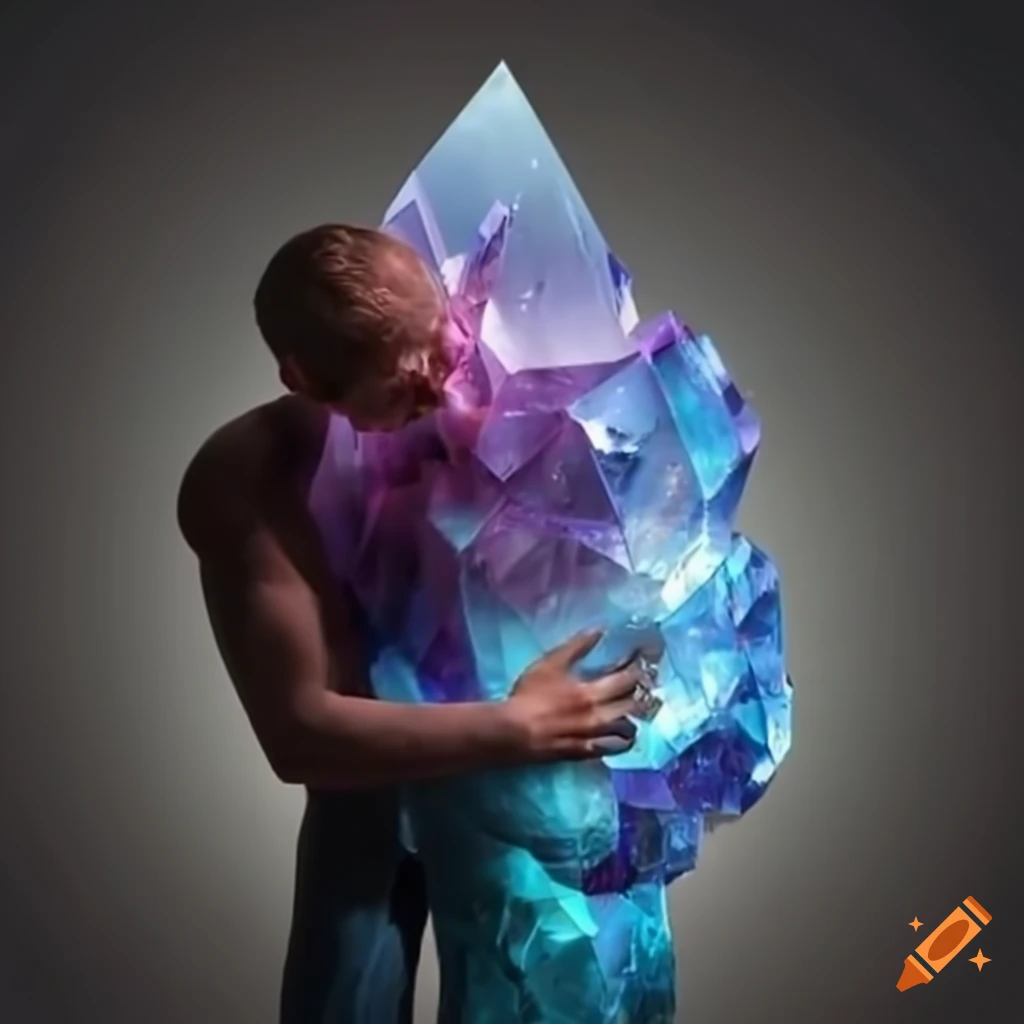 Man hugging giant crystal on Craiyon
