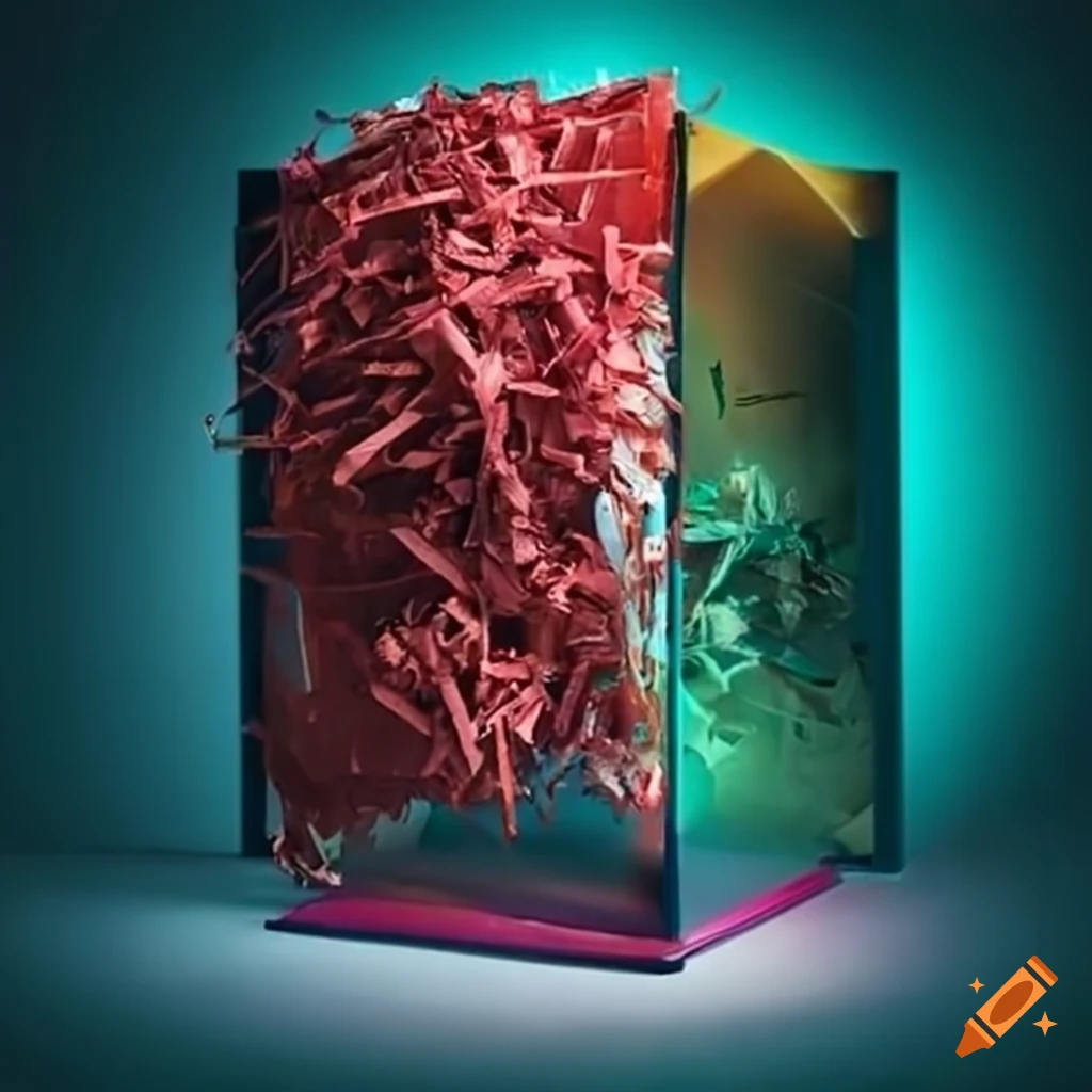 Book being shredded inside a trash bin on Craiyon