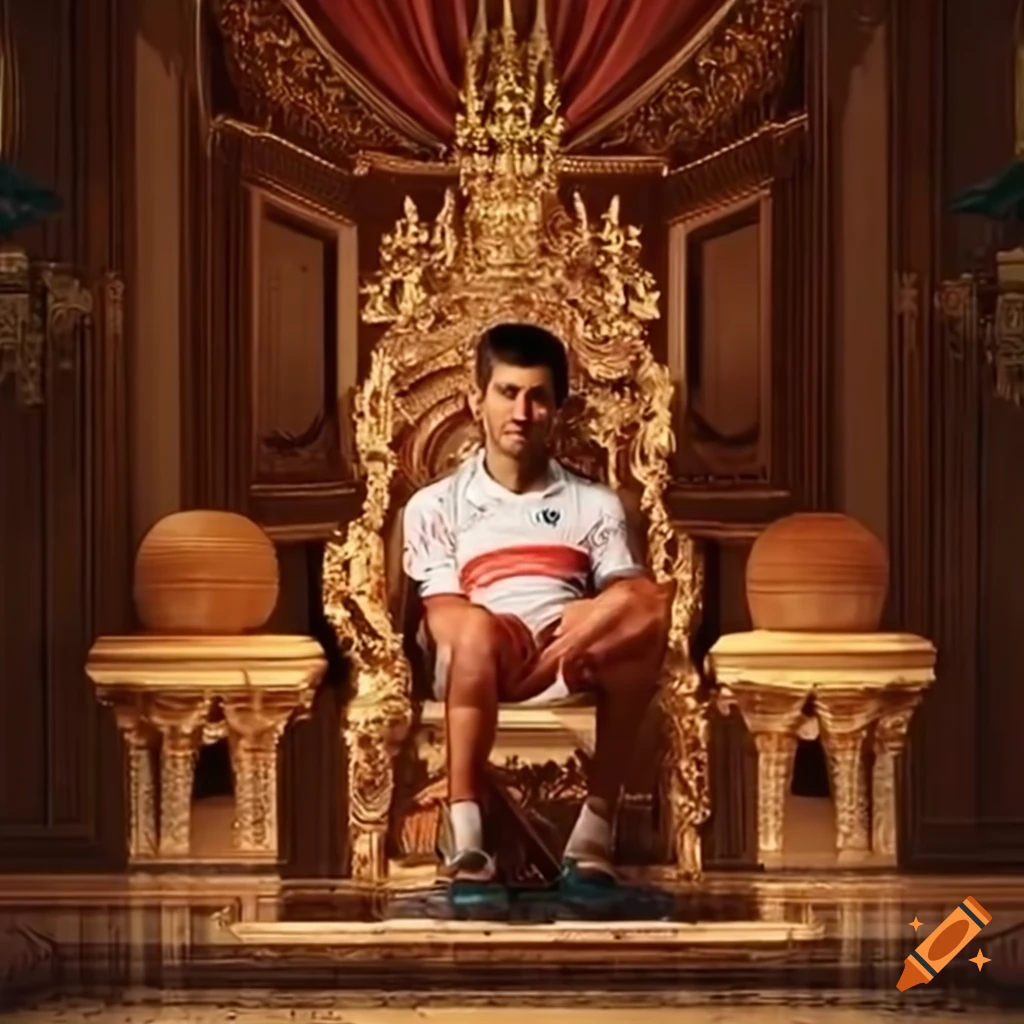 Luxurious palace hallway with a tennis court, Novak Djokovic, and ...