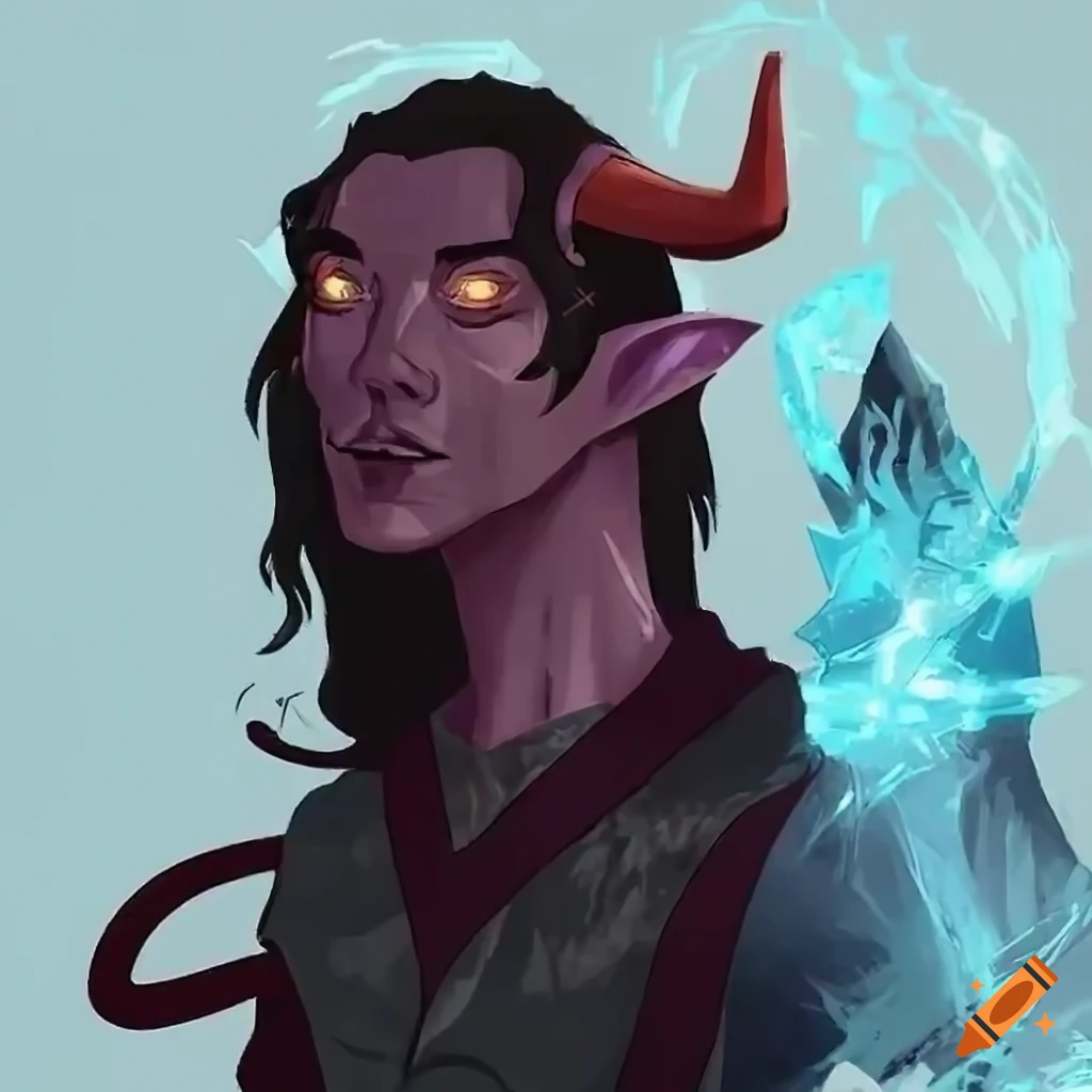 Powerful male tiefling sorcerer using ice magic on Craiyon